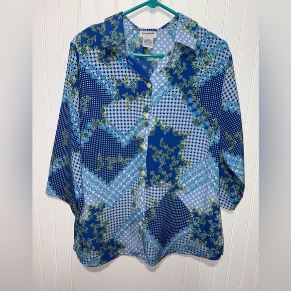 Bon Worth | Tops | Vintage Bonworth Blue And Green Patterned Blousesize ...